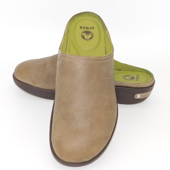 CROCS | Shoes | Crocs Tan Leather Slipon Clog | Poshmark